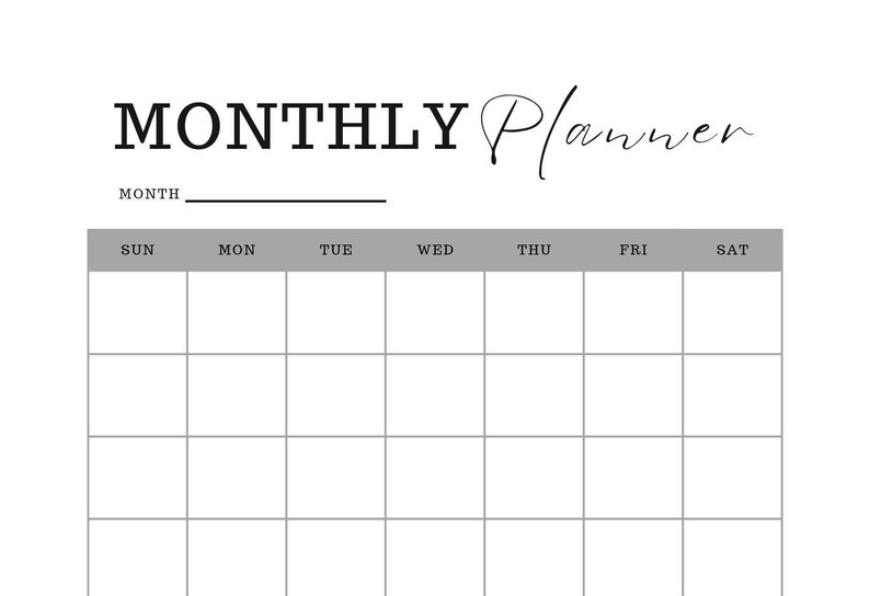 Minimalist Monthly Planner | Printable Monthly Calendar | Undated ...