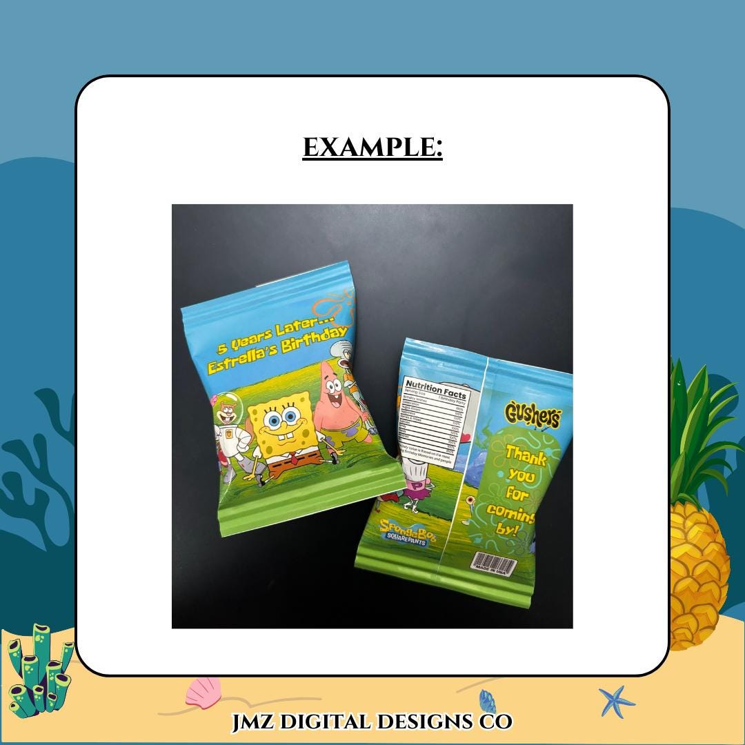 Editable Under the Sea Sponge Party Favor 0.8oz Snack I Gushers Pouch ...