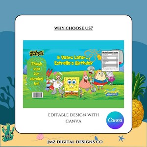 Editable Under the Sea Sponge Party Favor 0.8oz Snack I Gushers Pouch ...