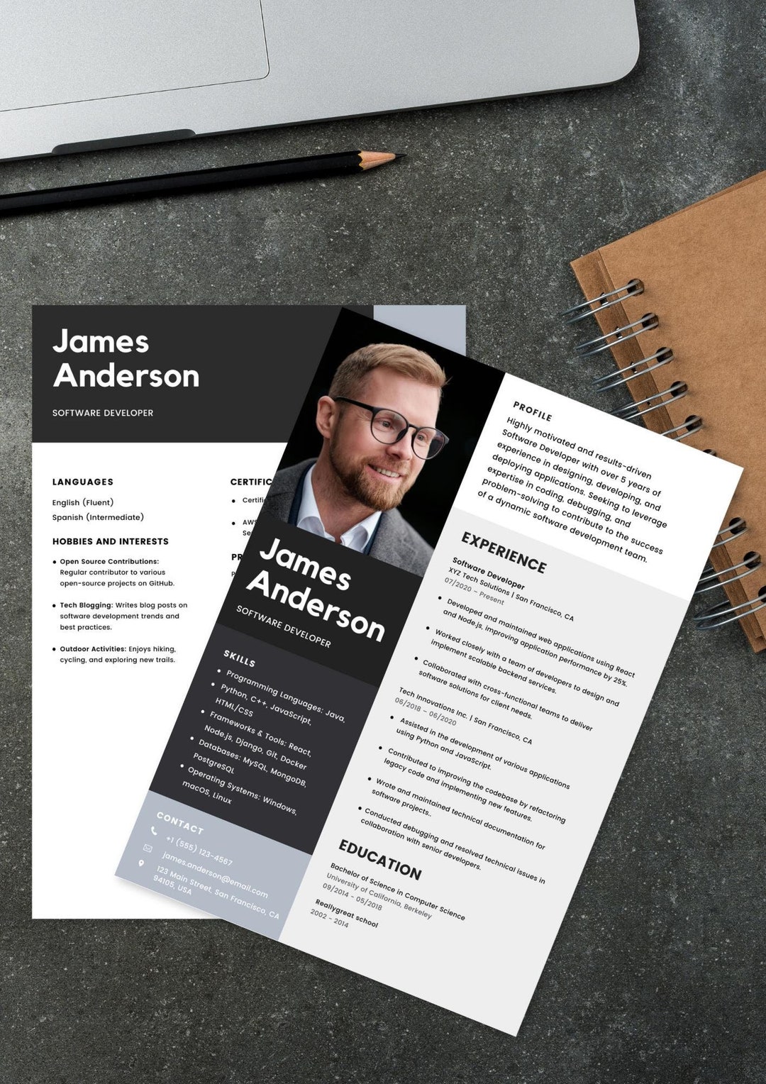 Modern Canva Resume Template - Editable A4 CV for Men - Professional ...