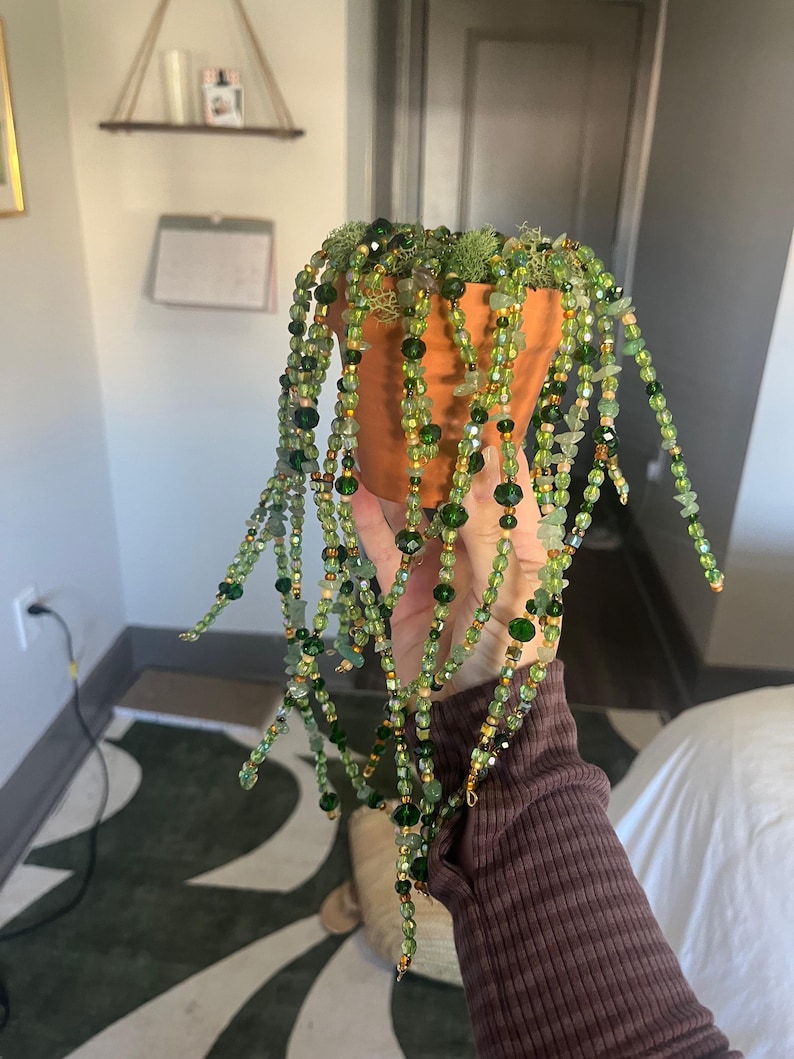 Handmade Beaded Plant in Ceramic Planter With Moss - Etsy
