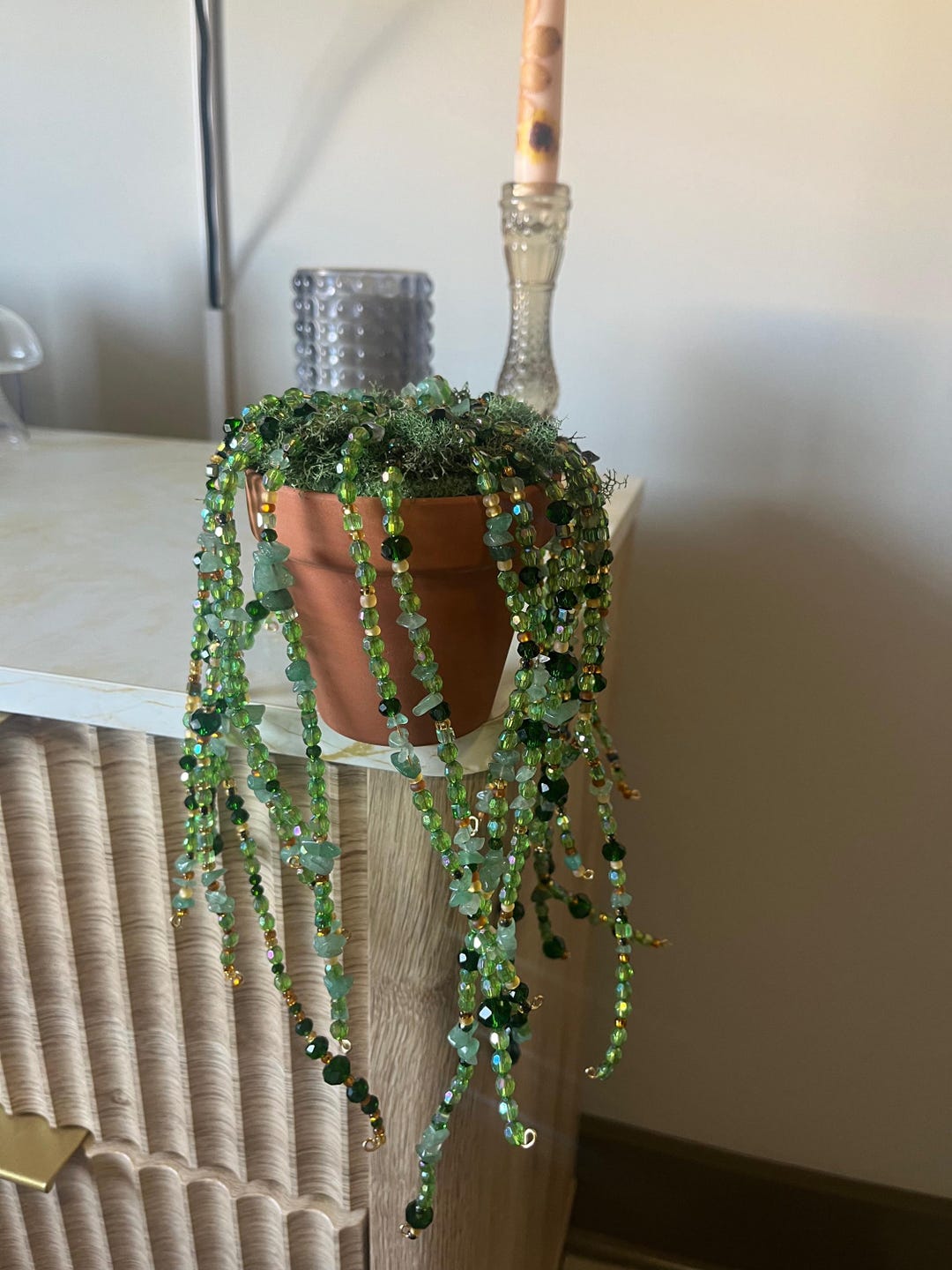Handmade Beaded Plant in Ceramic Planter With Moss - Etsy