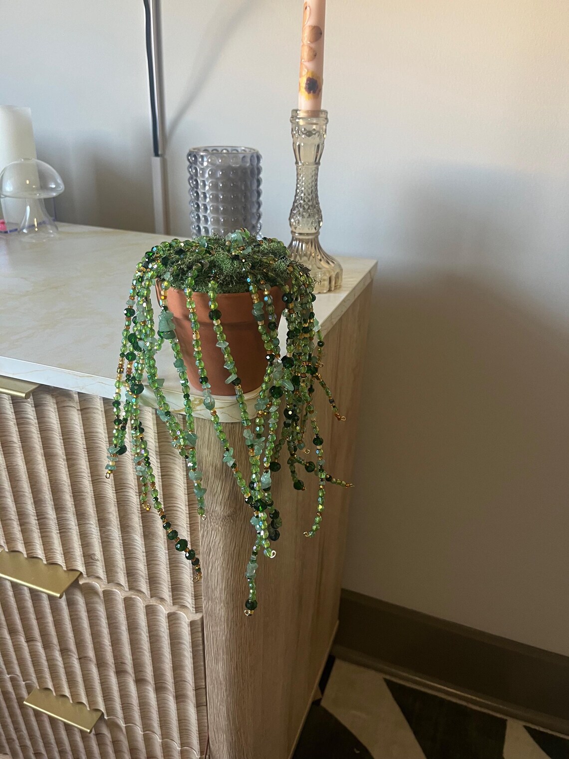 Handmade Beaded Plant in Ceramic Planter With Moss - Etsy