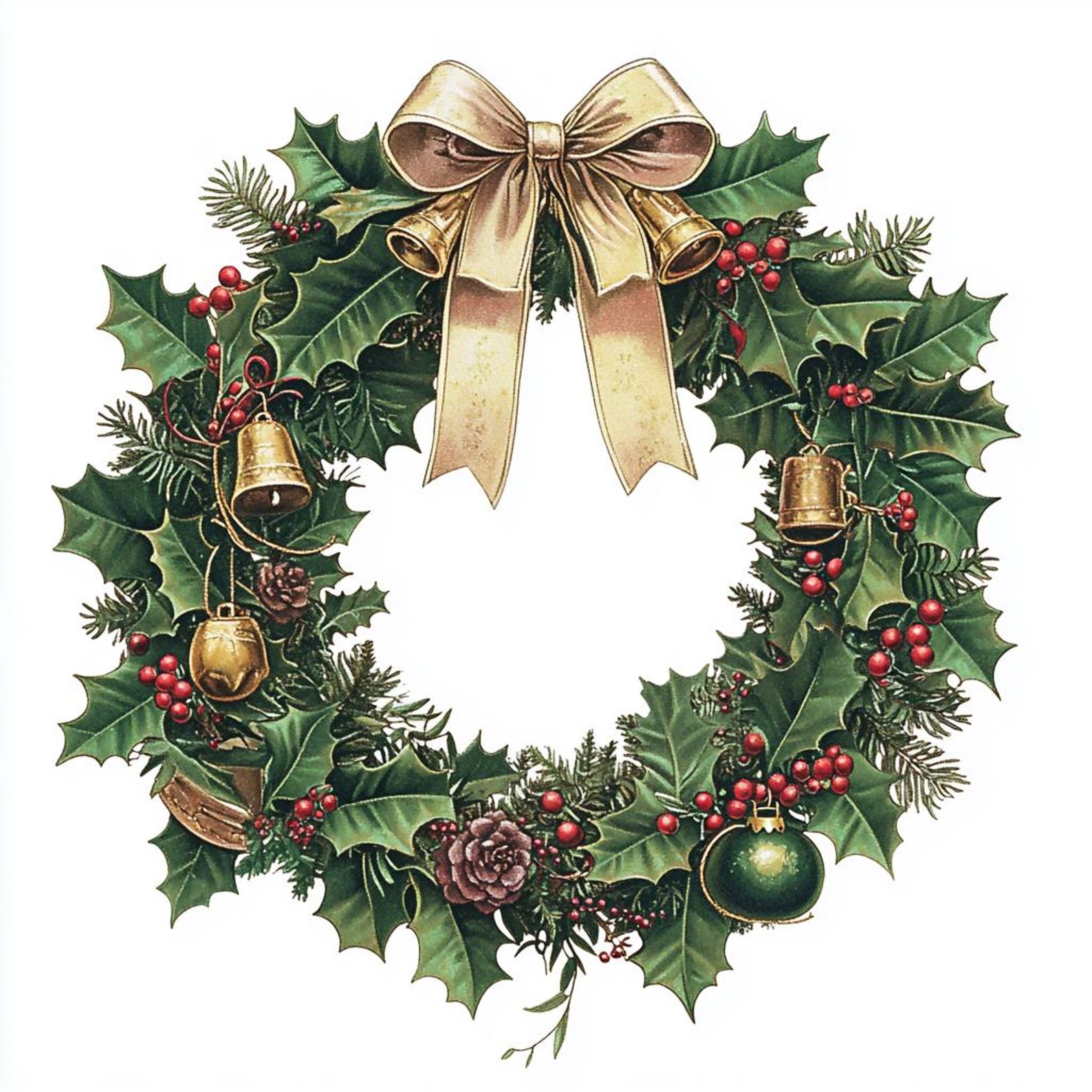 24 Christmas Holly Wreath Clipart Holiday Decor Printable Art Festive ...