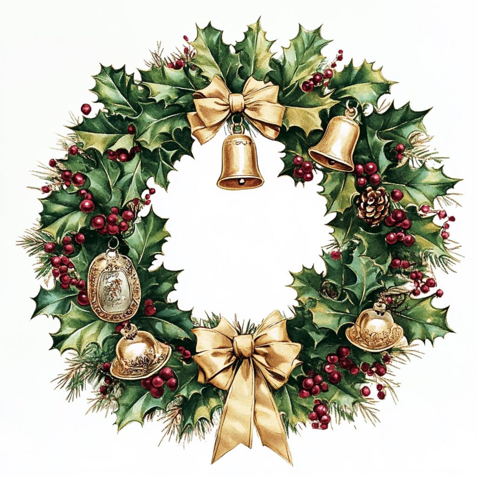 24 Christmas Holly Wreath Clipart Holiday Decor Printable Art Festive ...