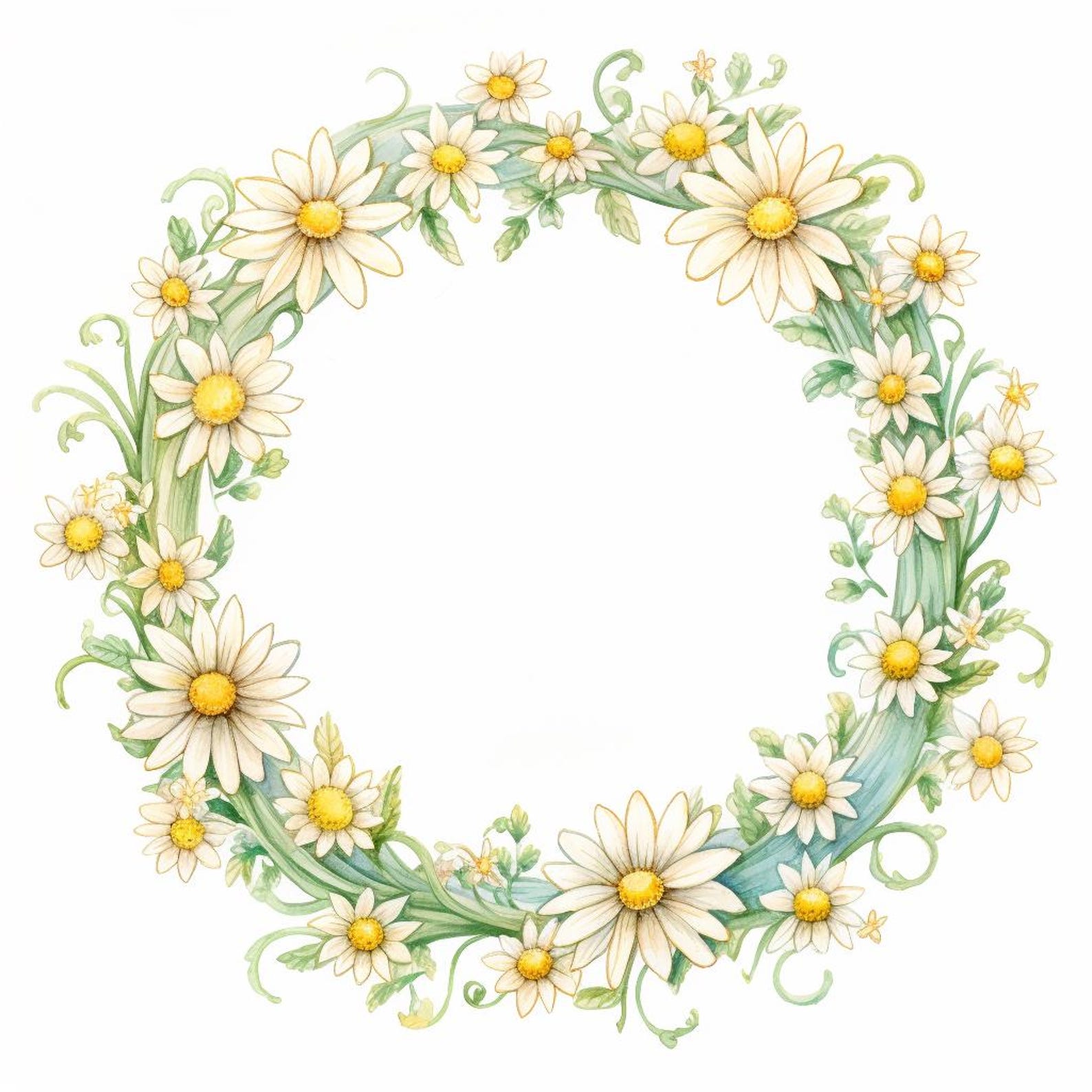 24 White Daisy Wreath Clipart, Floral Circle Frame Digital Download ...