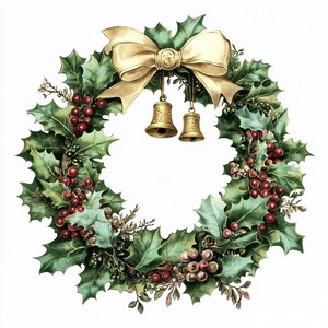 24 Christmas Holly Wreath Clipart Holiday Decor Printable Art Festive ...
