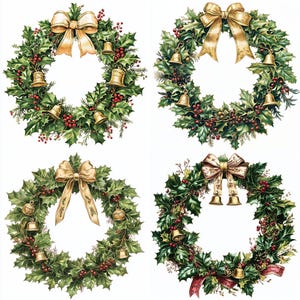24 Christmas Holly Wreath Clipart Holiday Decor Printable Art Festive ...