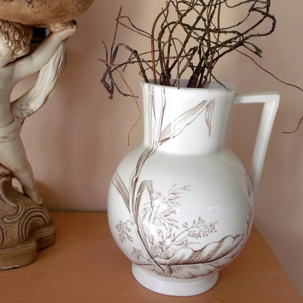 Brown Transferware Pitcher - Etsy