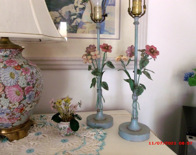 Vintage Italian Tole Lamps Cottage Core Beach House Shabby Chic Chippy ...