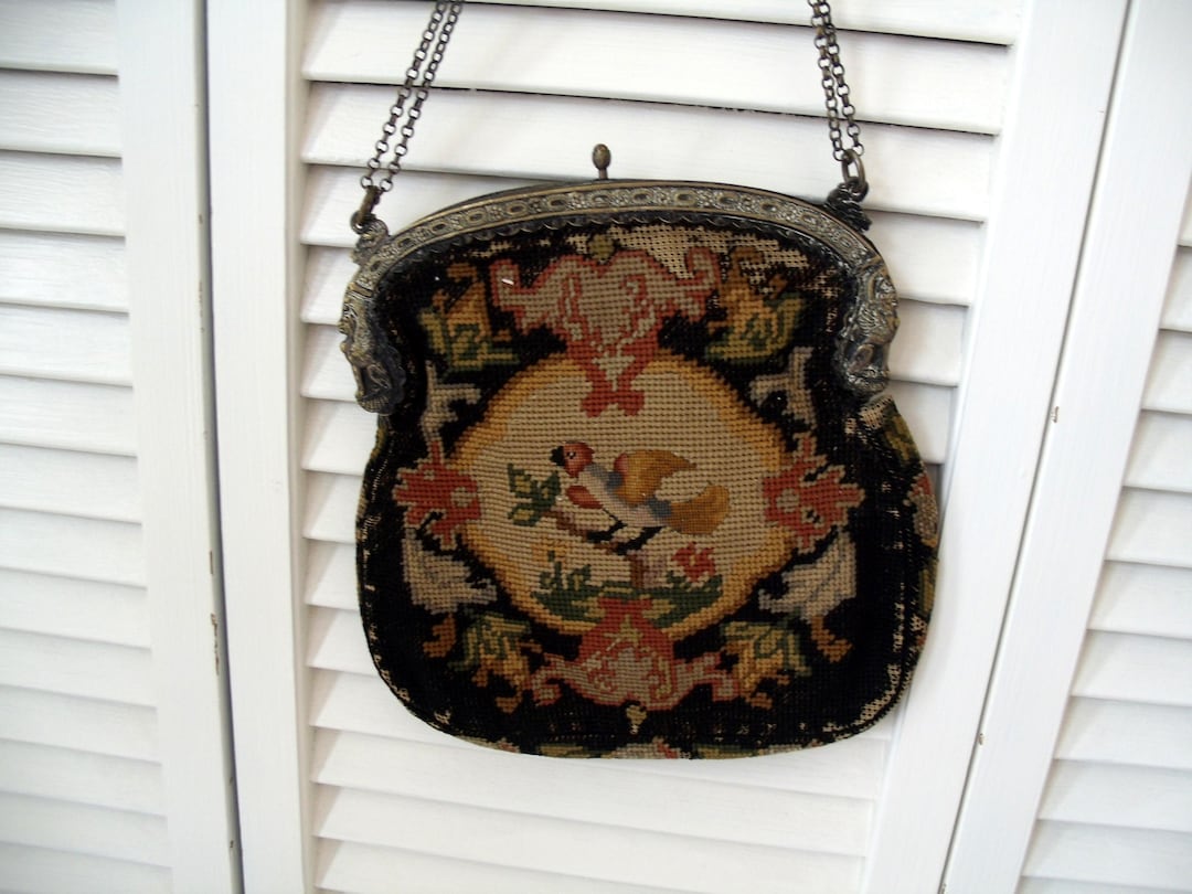 Antique 20s Needlepoint Purse Bird Needlepoint Deco Gryphon Frame - Etsy