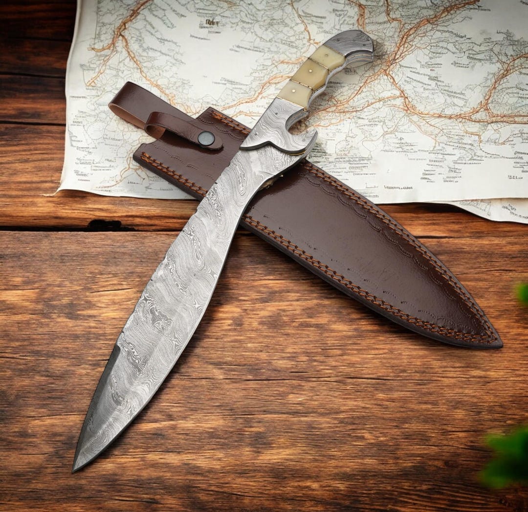 Durable Damascus Steel Machete With Leather Sheath - Ideal for ...