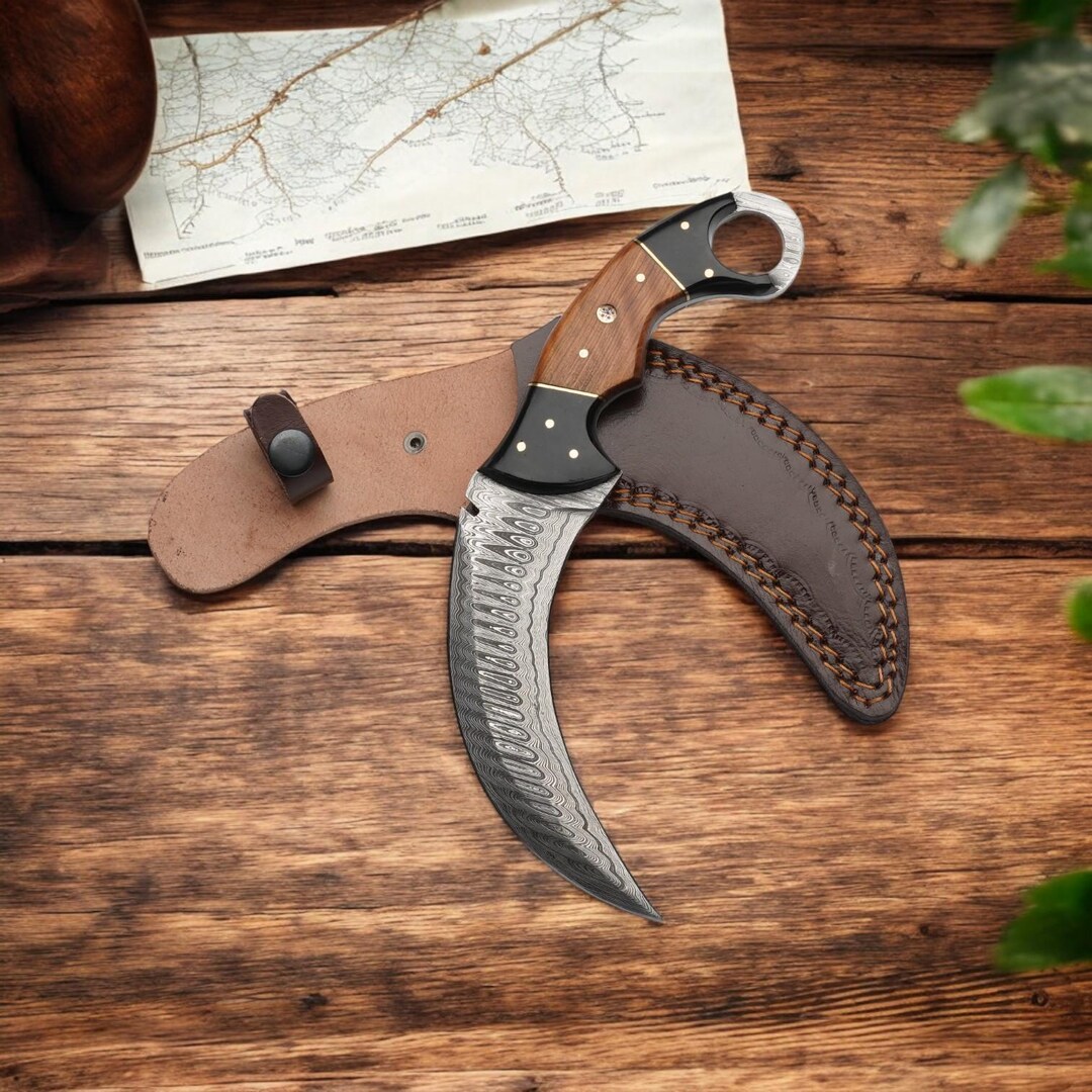 Damascus Karambit Survival Tactical Throwing Knife Full Tang Handmade ...