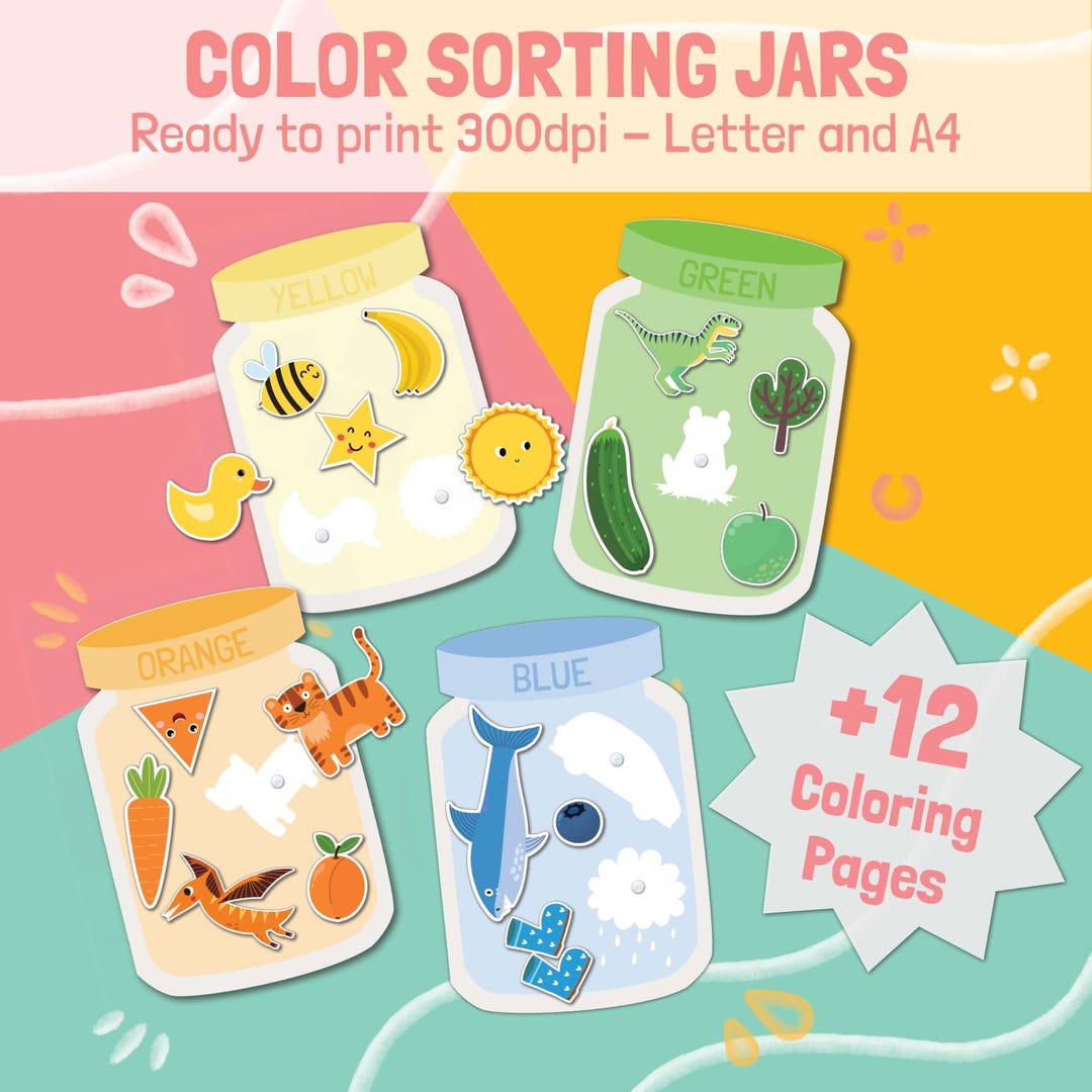 Color Sorting Jars, Toddler Activities, Montessori Printable, Color ...