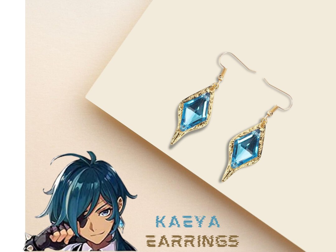 Kaeya Genshin Impact Earrings: Blue Crystal Cosplay Jewelry - Etsy