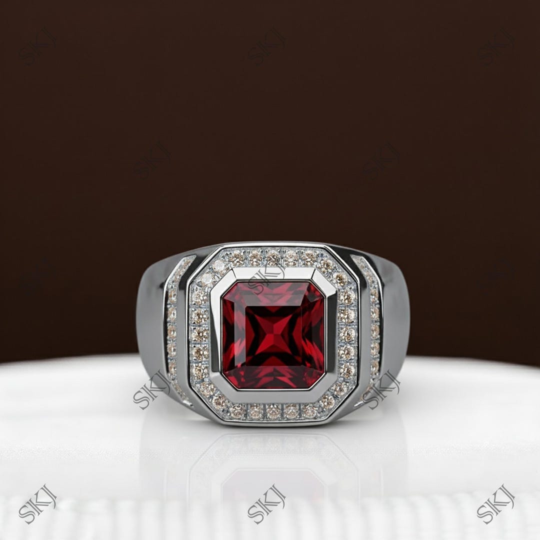 Square Garnet Men’s Ring in and 925 Sterling Silver - Etsy