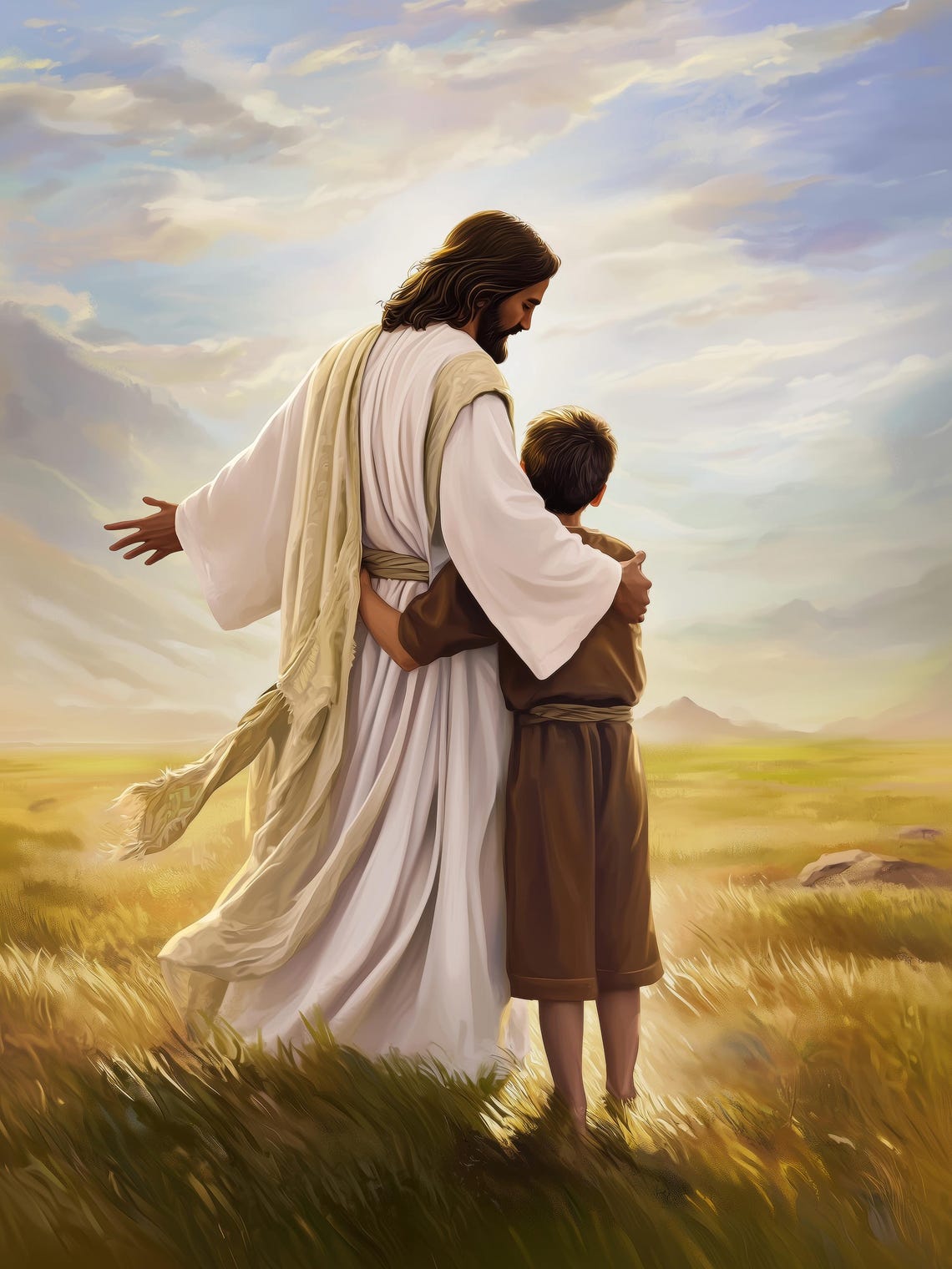 Heavenly Embrace – Jesus Hugging a Child, Comforting Christian Digital ...