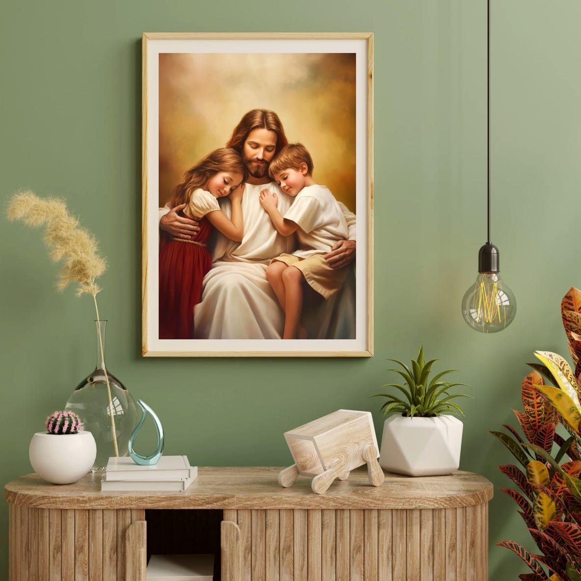 Safe in His Arms – Jesus Holding Boy and Girl, Digital Art Printable ...