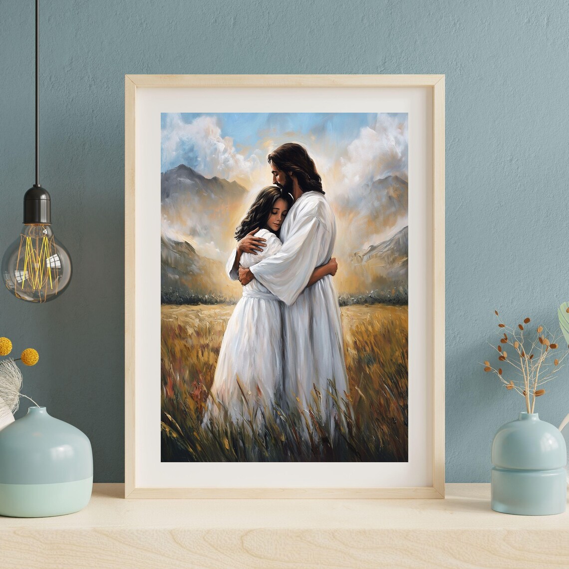 Embrace of Grace - Jesus Hugs Woman, Digital Art Printable, Christian ...