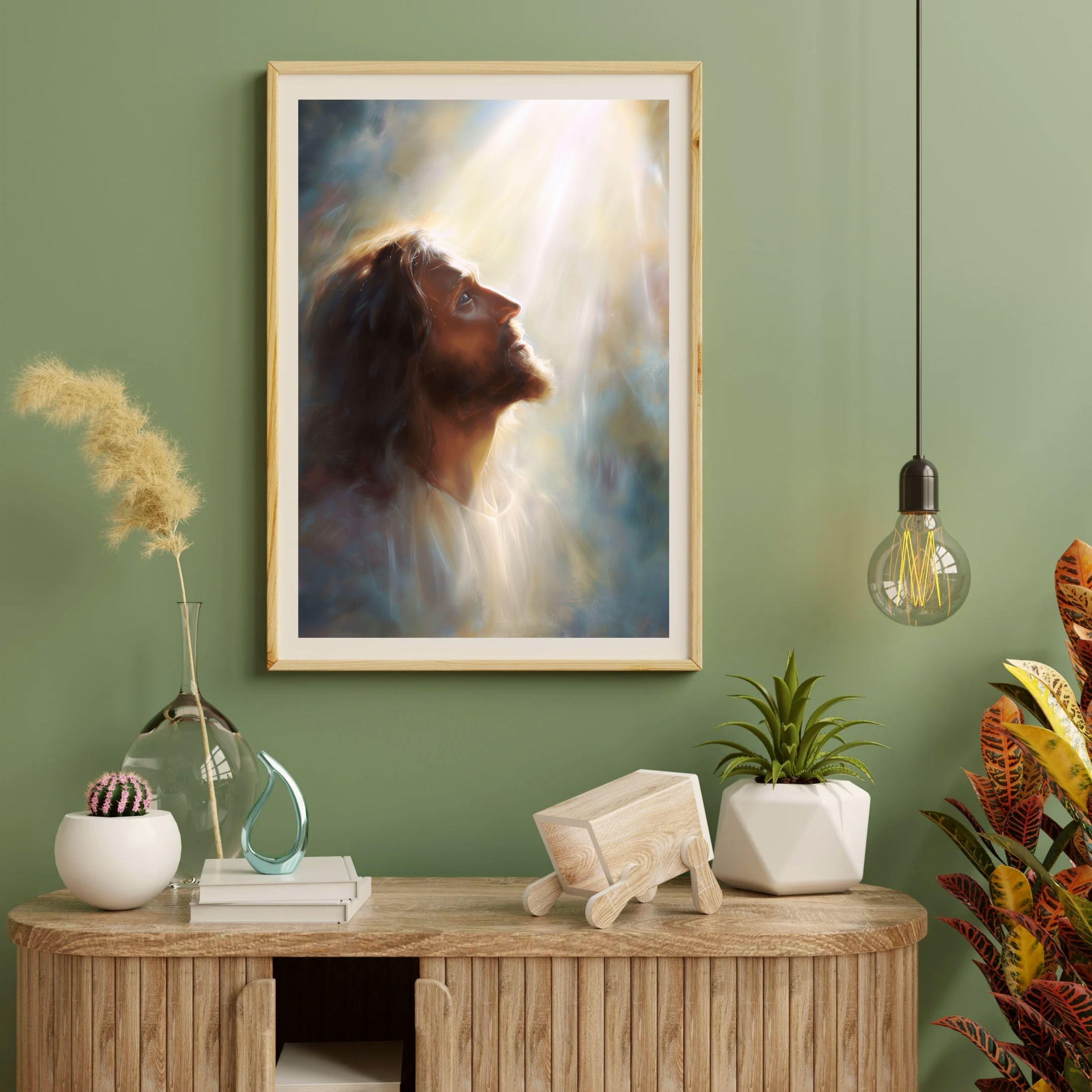 Heavenward Gaze – Jesus Looking to Radiant Light From Heaven, Digital ...