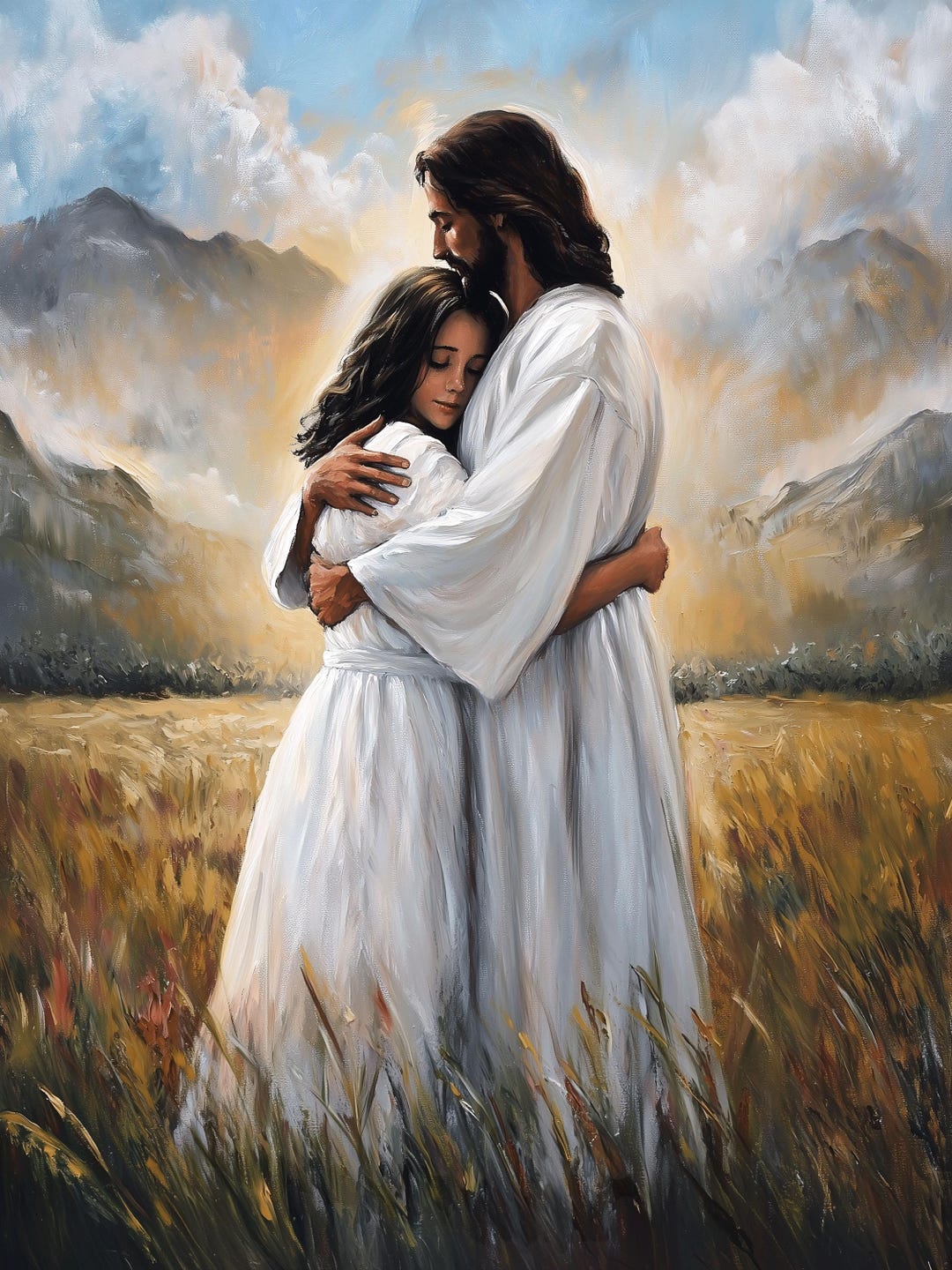 Embrace of Grace - Jesus Hugs Woman, Digital Art Printable, Christian ...