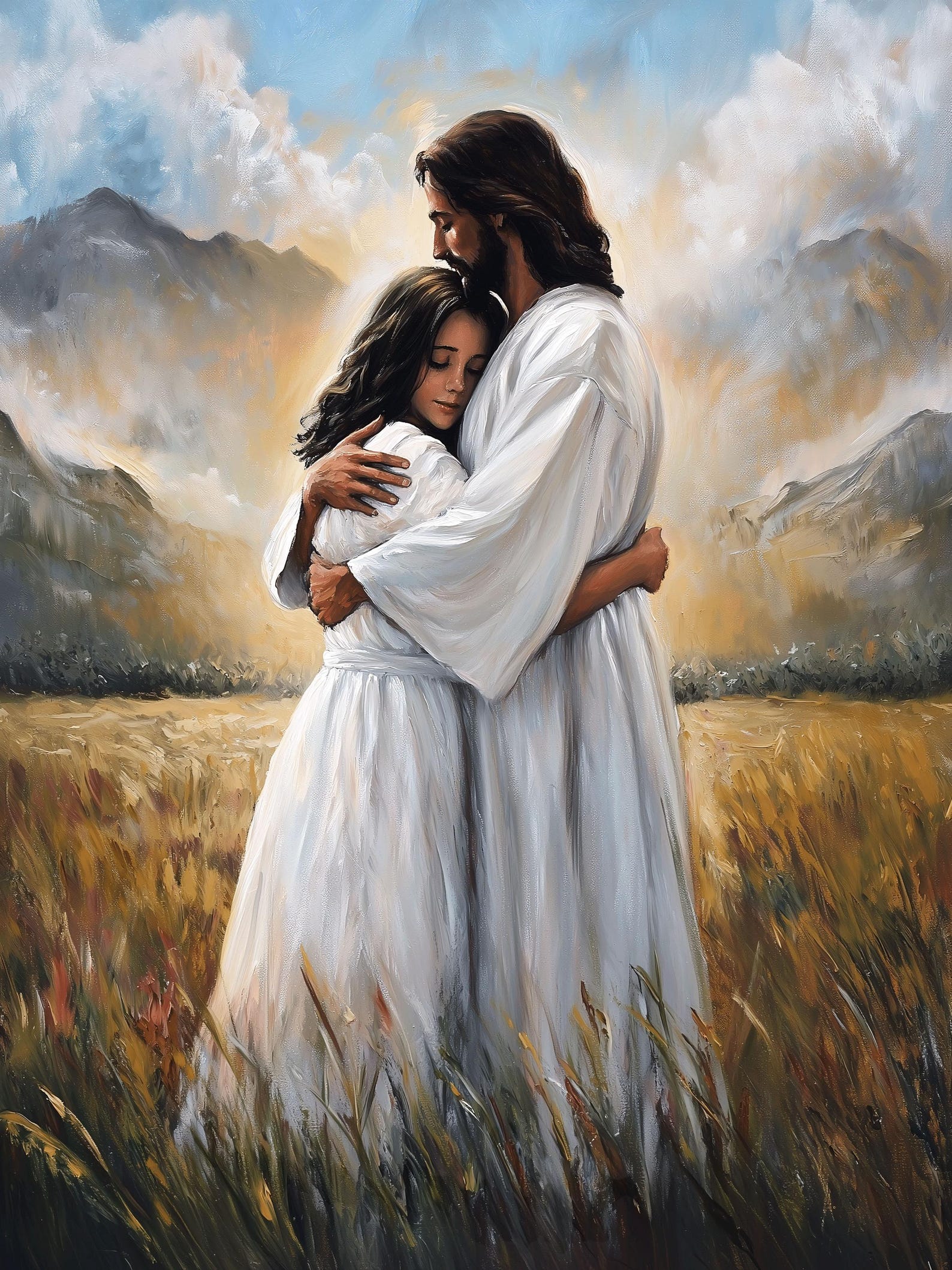 Embrace of Grace - Jesus Hugs Woman, Digital Art Printable, Christian ...