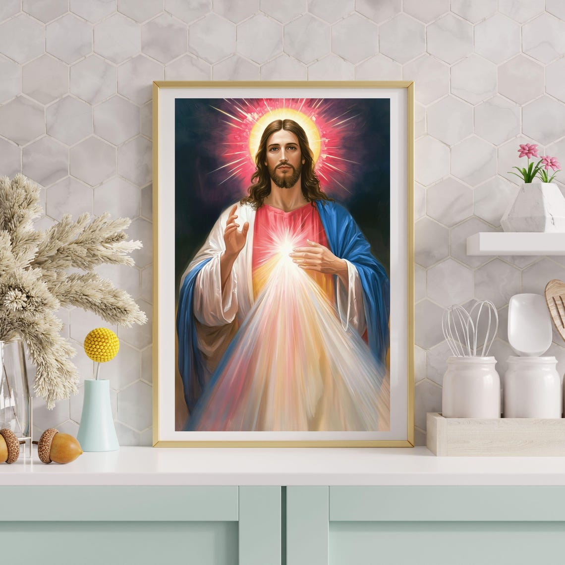 Heart of Mercy – Jesus With Radiant Sacred Heart Blessings, Digital Art ...