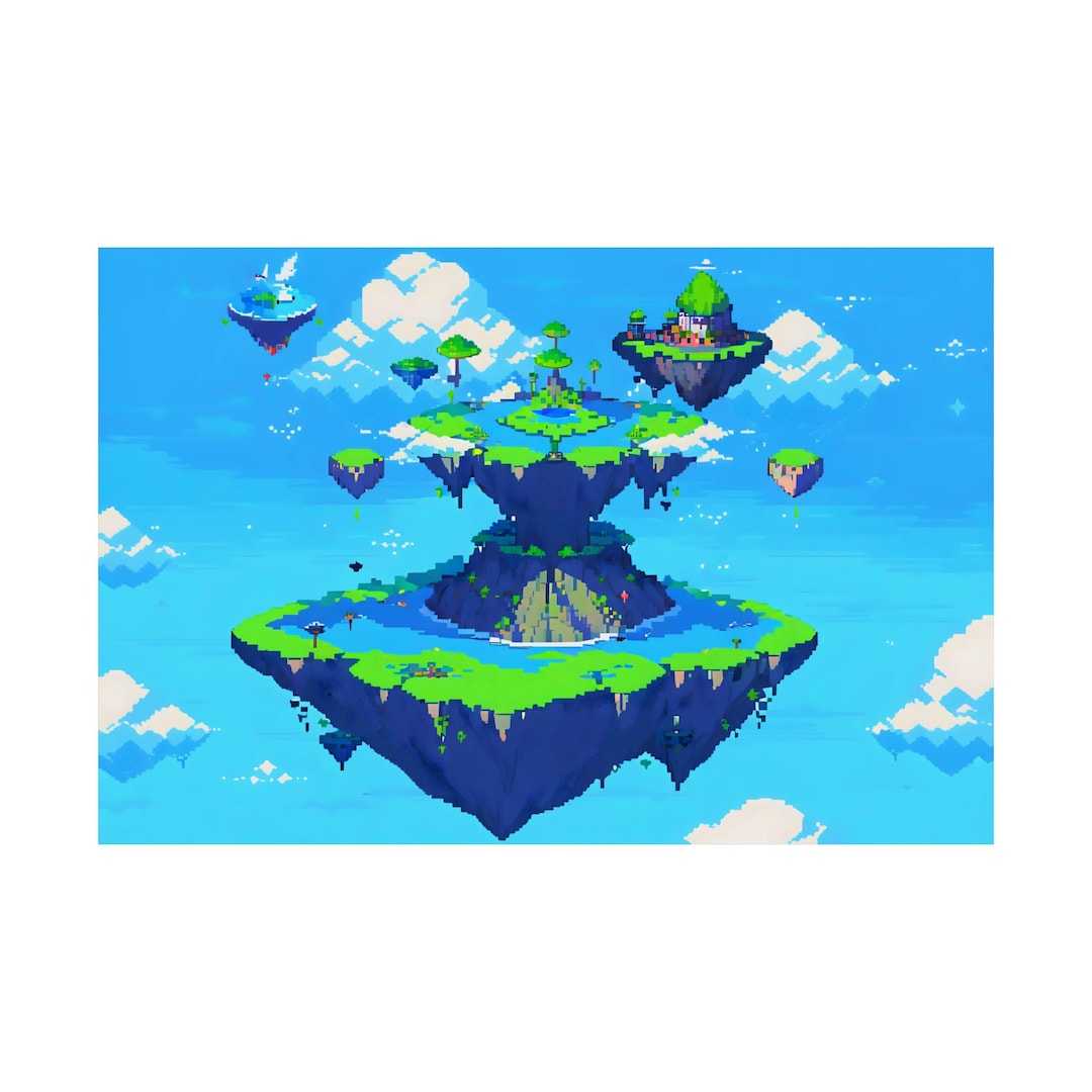 Floating Sky Islands Pixel Art | Video Game Poster Pixel Art Print ...