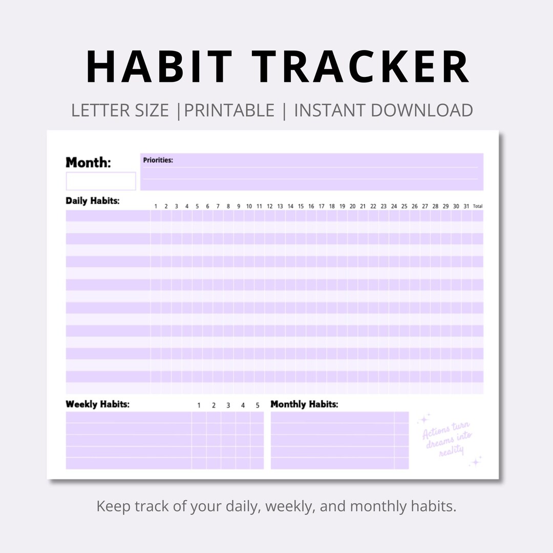 Monthly Habit Tracker Printable Landscape, Aesthetic Habit Tracker ...