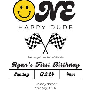 One Happy Dude 1st Birthday Invitation Smiley Face Digitial Template - Etsy
