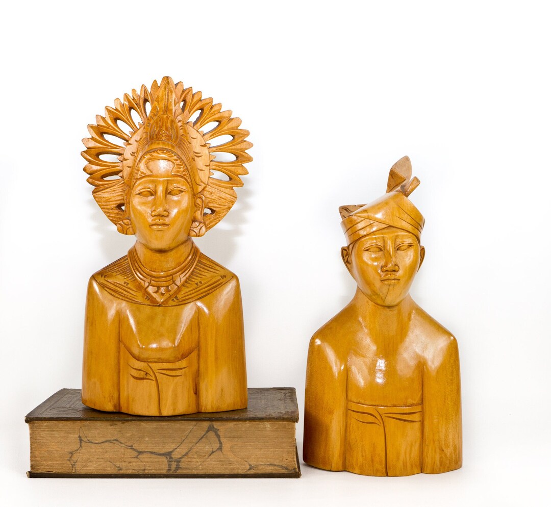 Hand-carved Wooden Busts Set Sunburst Headdress Home Decor - Etsy