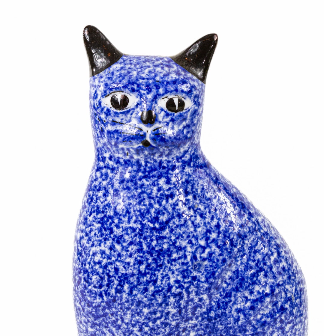 Vintage Blue and White Ceramic Cat Figurine - Etsy