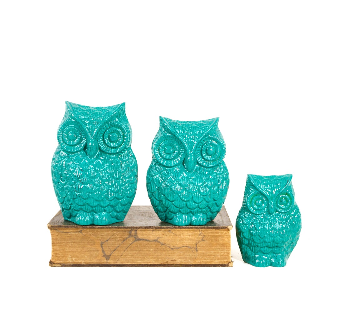Vintage Emerald Green Owl Figurine Set - Whimsical Boho Decor - Etsy