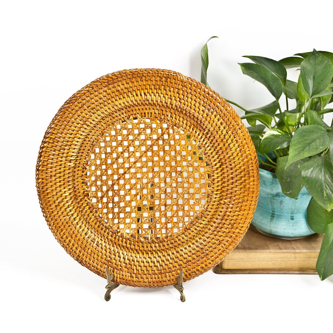 Vintage Round Wicker Charger Plate, Boho Woven Wall Decor, Rattan ...