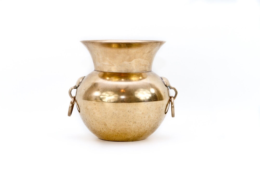 Antique Roman-style Brass Vase With Rustic Handles and Elegant Patina ...
