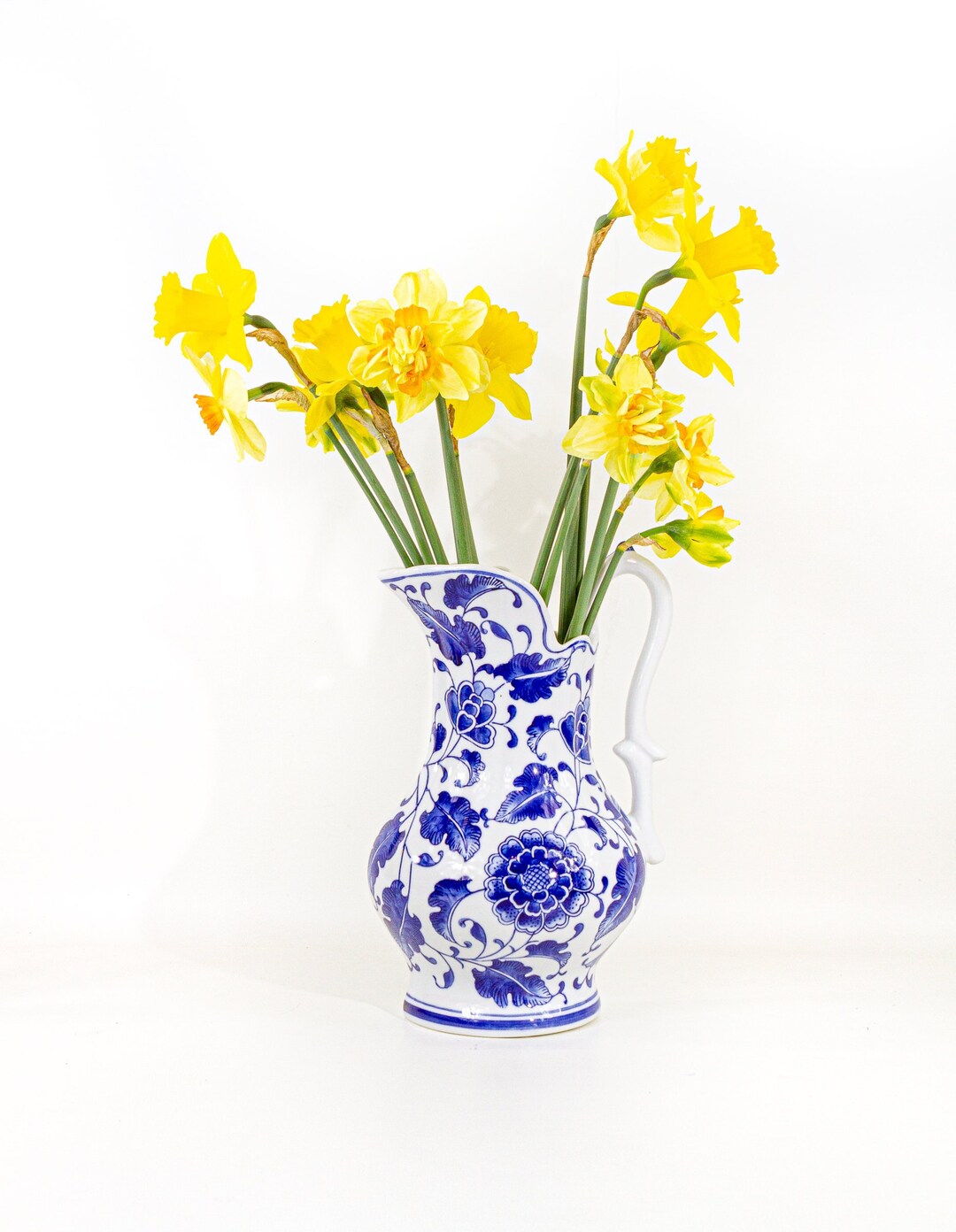 Large Blue & White Chinoiserie Pitcher Wall Vase, Wall Pocket Vase - Etsy