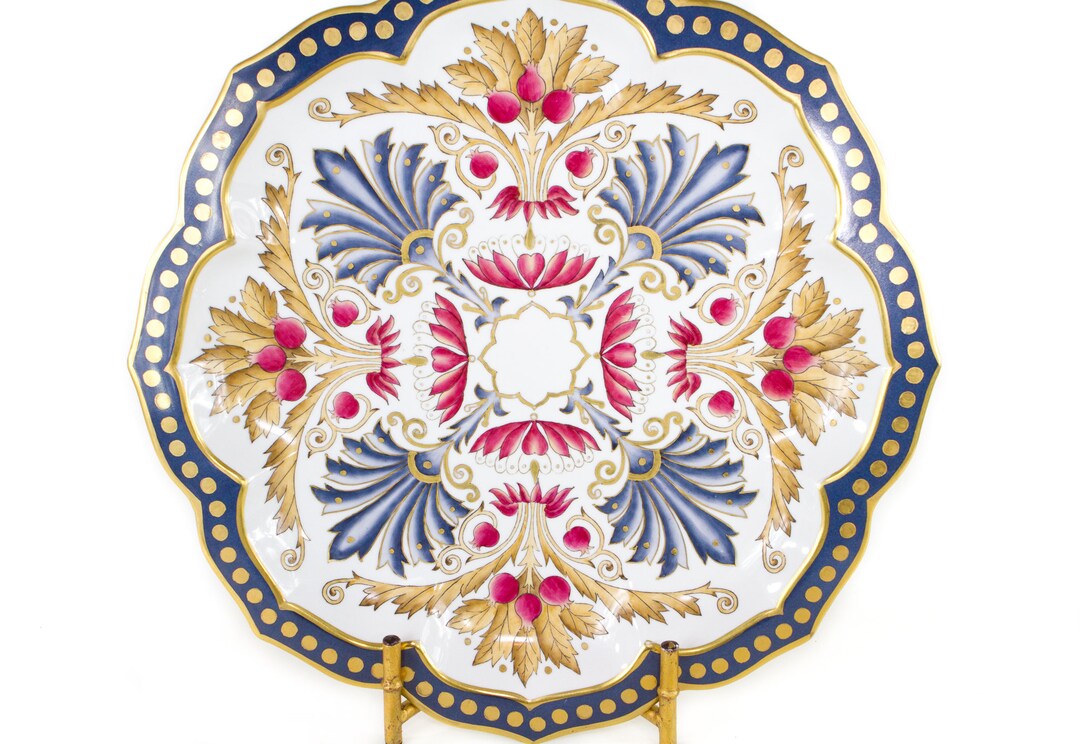 Vintage Bombay Co Platter Blue & White Floral With Pink and Gold ...