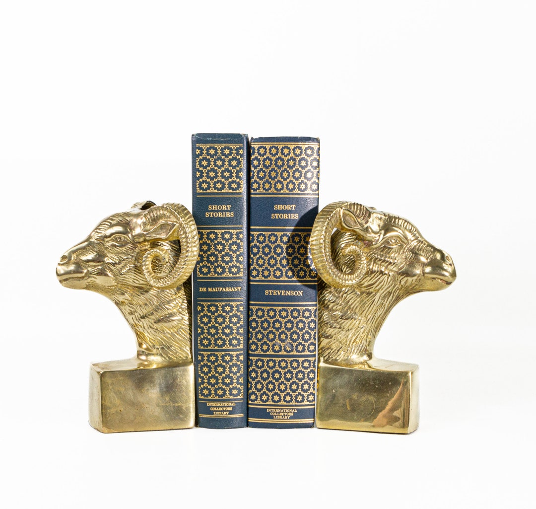 Vintage Solid Brass Ram Head Bookends Mid-century Modern Desk Decor - Etsy