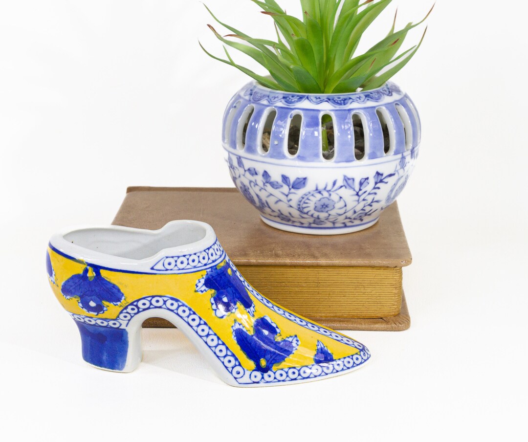 Blue and Yellow Porcelain Shoe, Blue and Yellow Porcelain Shoe Vase - Etsy