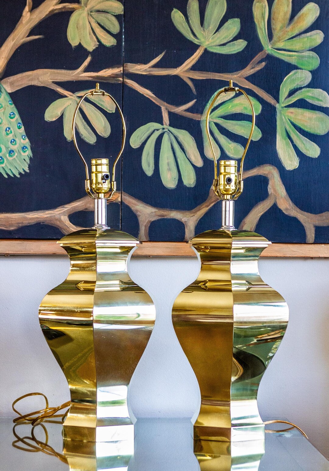 Vintage Brass Hexagonal Table Lamps - 80s Decor, Mirror Finish, Classic ...