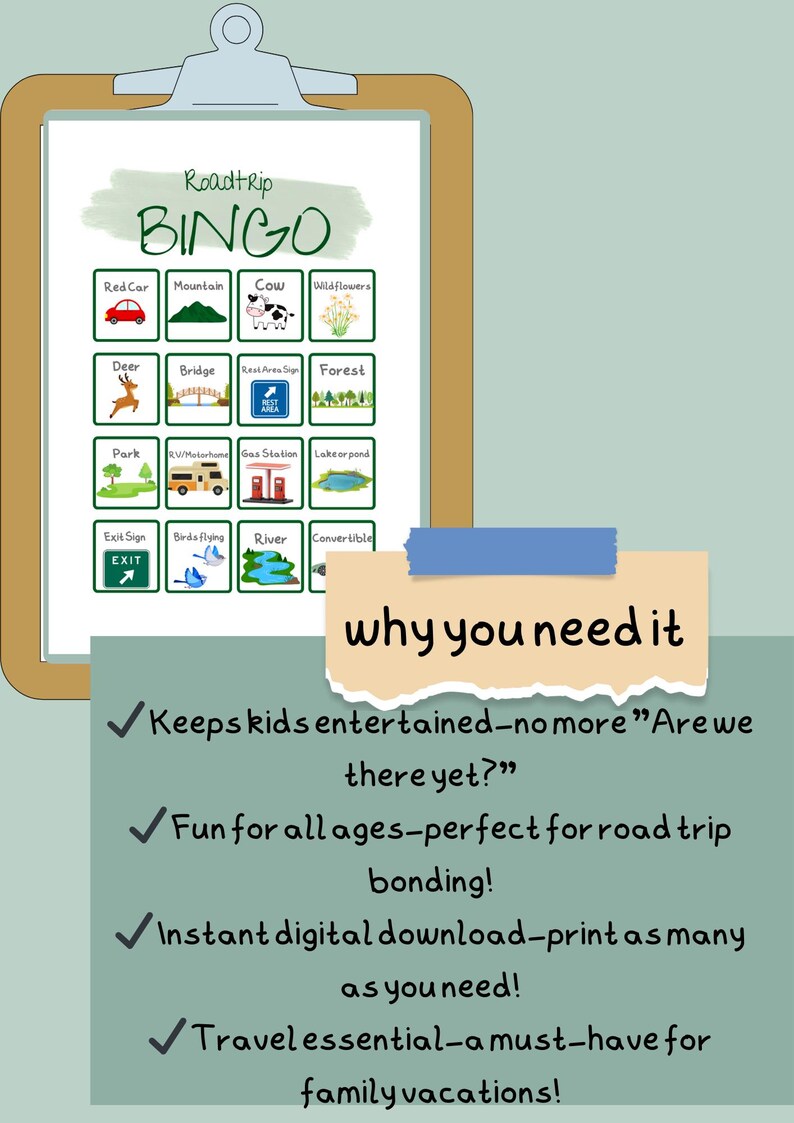 Road Trip Bingo Printable: Family Car Ride Game (digital Download) - Etsy