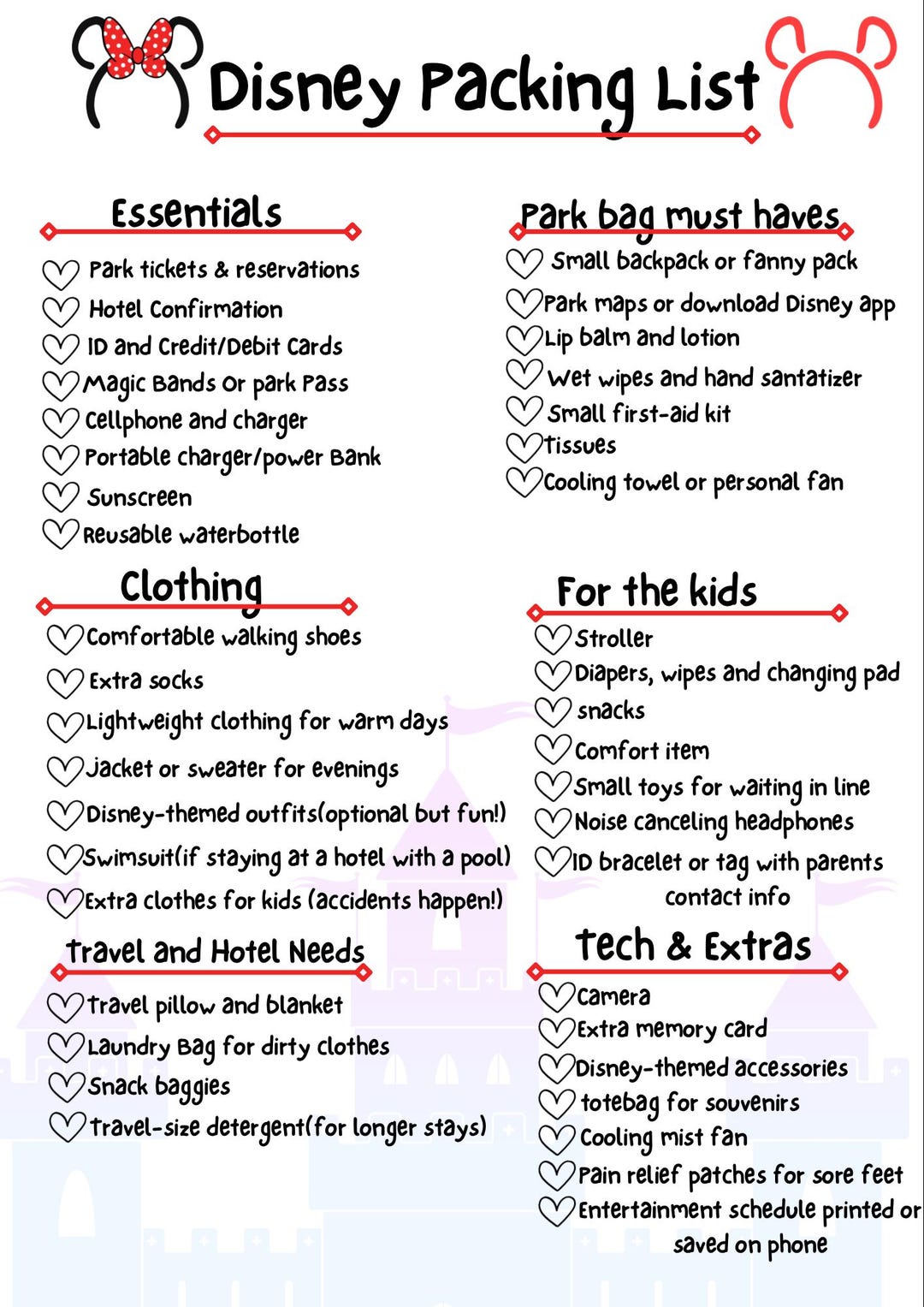 Ultimate Disney Packing List – Printable Travel Checklist for Disney ...