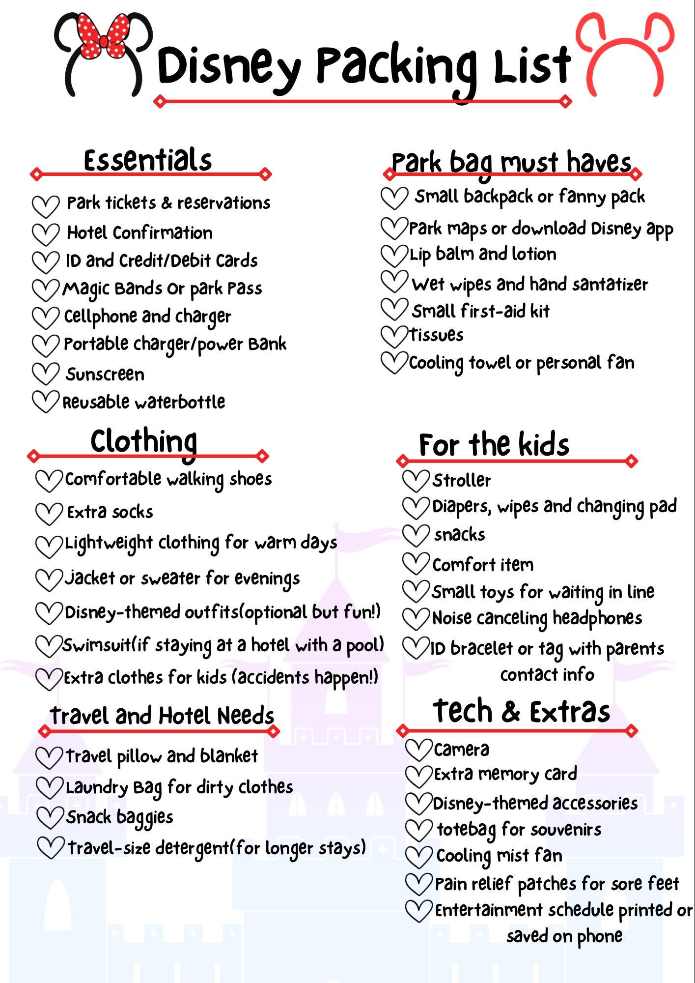 Ultimate Disney Packing List – Printable Travel Checklist for Disney ...