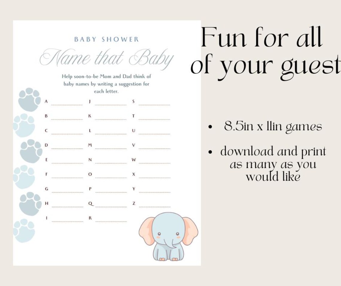 Elephant Themed Baby Shower Printable Games - Etsy