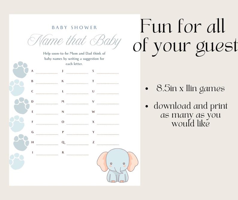 Elephant Themed Baby Shower Printable Games - Etsy