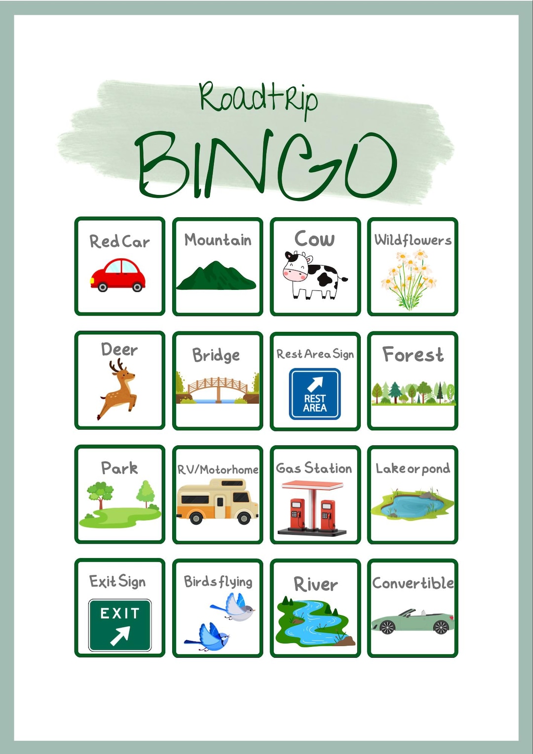 Road Trip Bingo Printable: Family Car Ride Game (digital Download) - Etsy