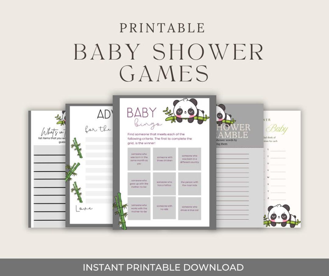 Panda Themed Baby Shower Printable Games - Etsy