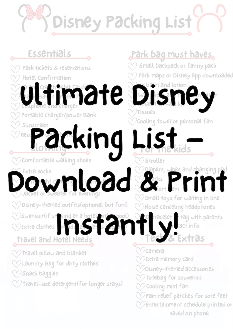 Ultimate Disney Packing List – Printable Travel Checklist for Disney World & Disneyland - Etsy