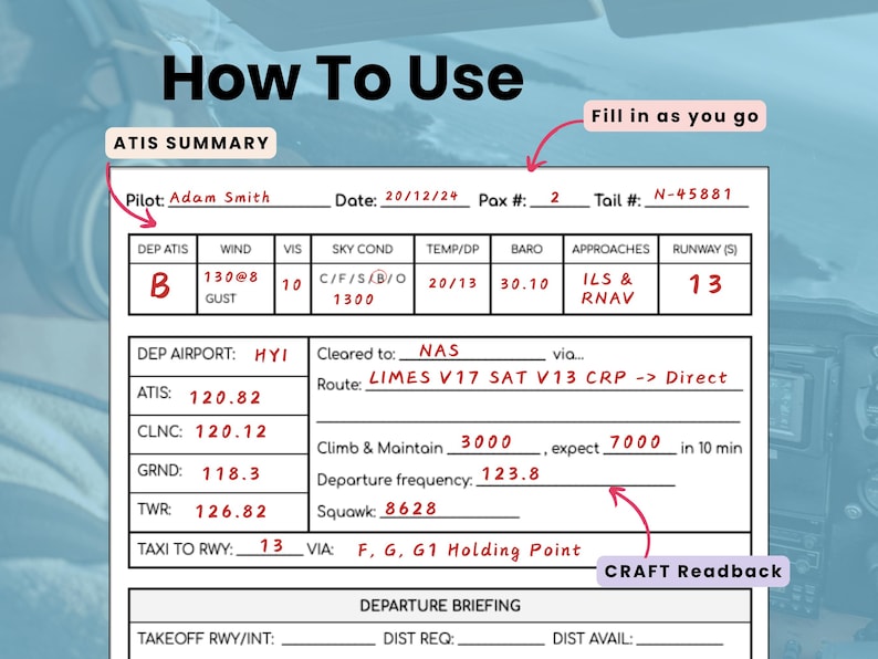 IFR Pilot Flight Lesson Notes CRAFT Pad Template Aviation Sheet for PPL ...