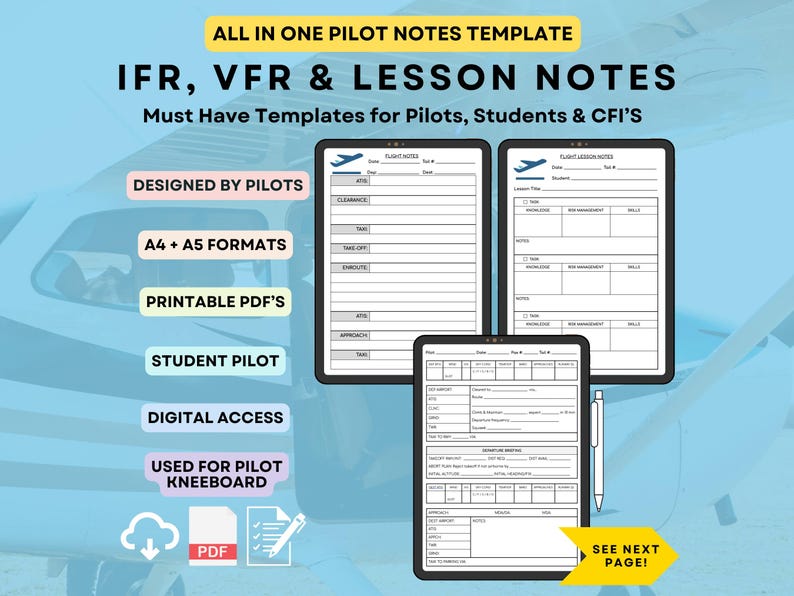 Pilot Flight Lesson Notes: IFR, VFR Aviation Training Templates (PDF ...